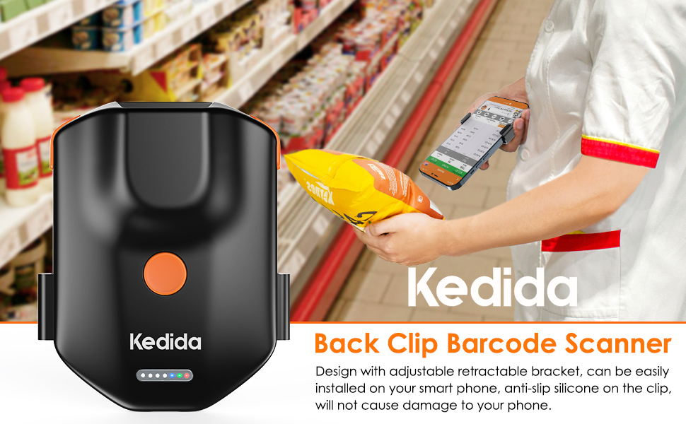 Kedida Portable Back Clip Wireless Bar Code Scanner, 1D Bluetooth ...