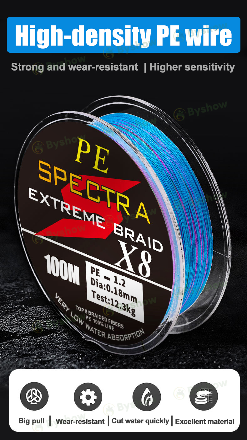 【Byshow Sport】100m 8-Strand Multicolor Fishing Line with 4-50kg PE ...