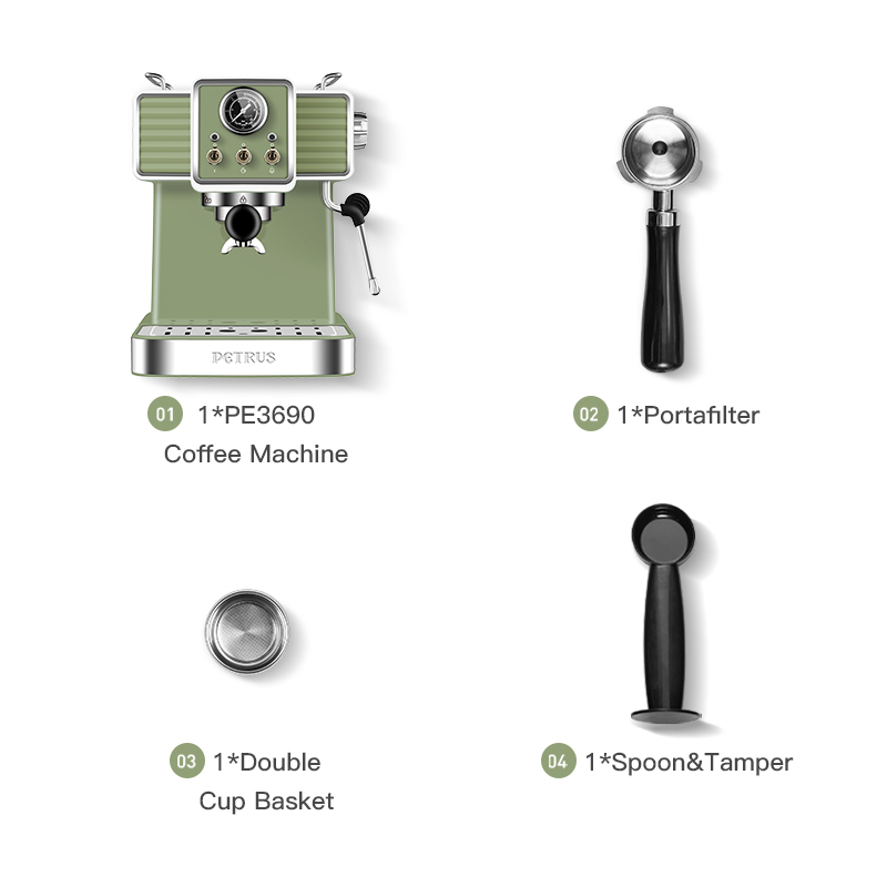 Petrus Espresso Coffee Maker Machine 1350W High Power Stainless Steel ...