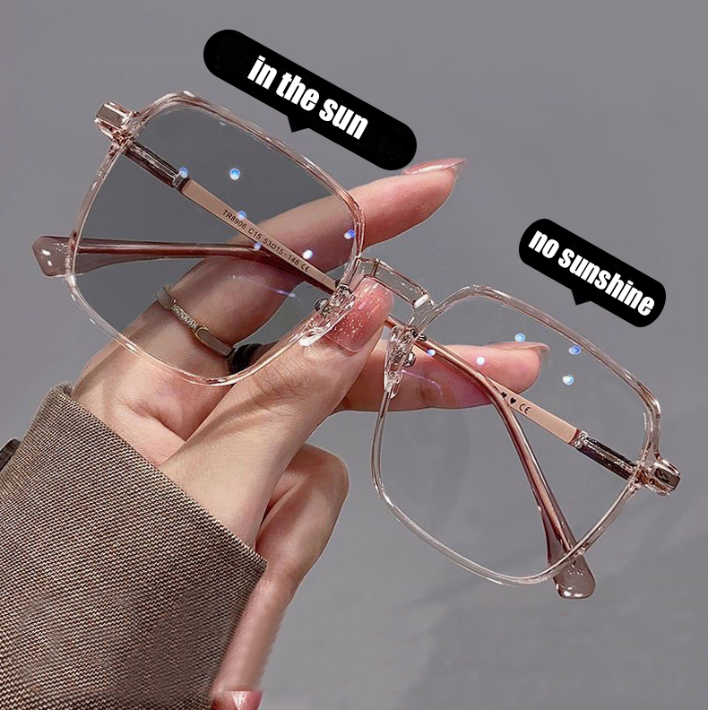 Korean Fashion Glasses Square Frame Color Changing Sunglasses Day And ...