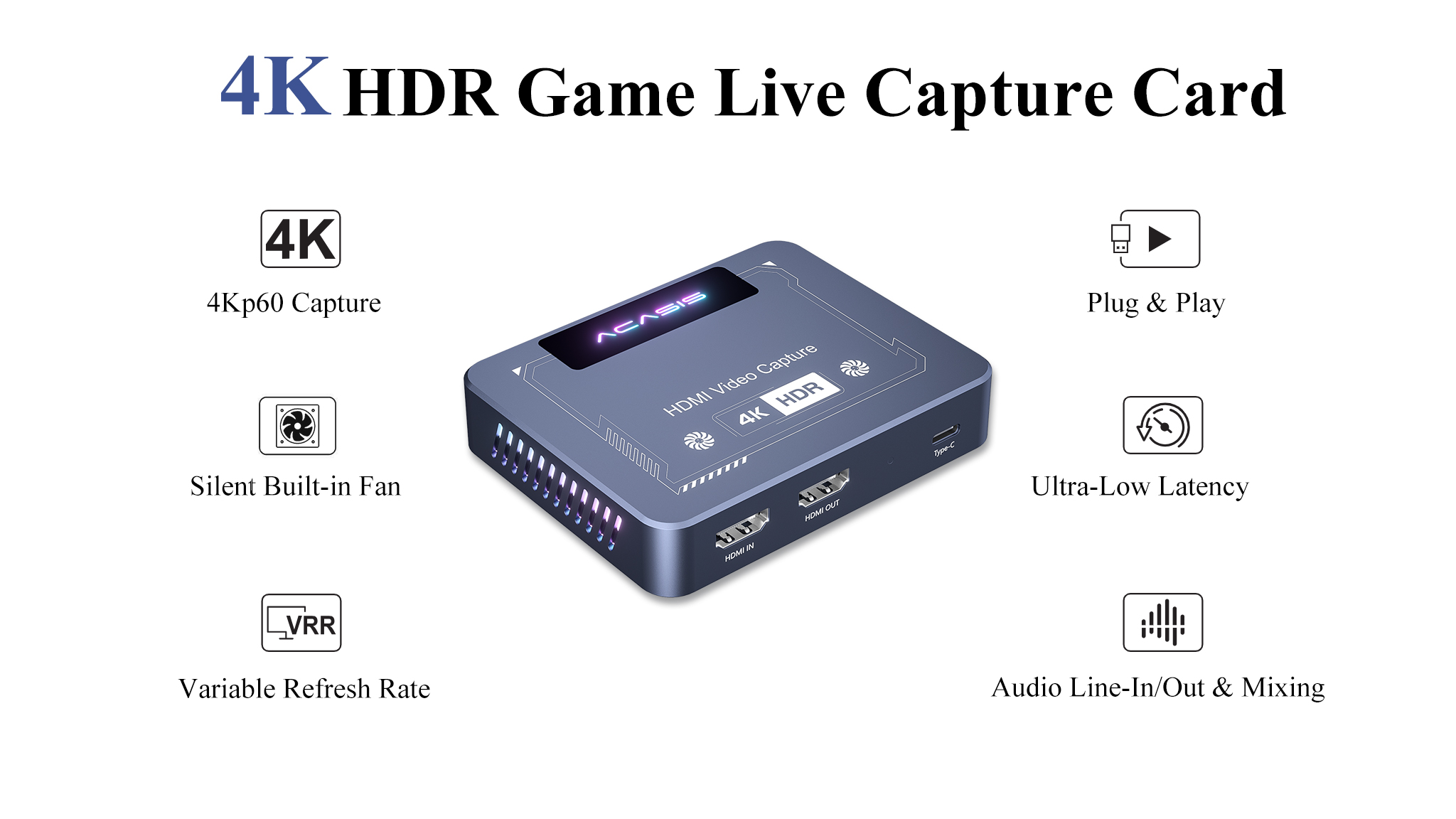 ACASIS HDMI 4K60HZ HDR/VRR Game Live Capture Card 4K Input 4K60HZ ...