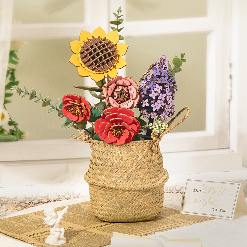 Robotime Rowood DIY Wooden Flower Bouquet 3D Wooden Puzzle Model Kits ...