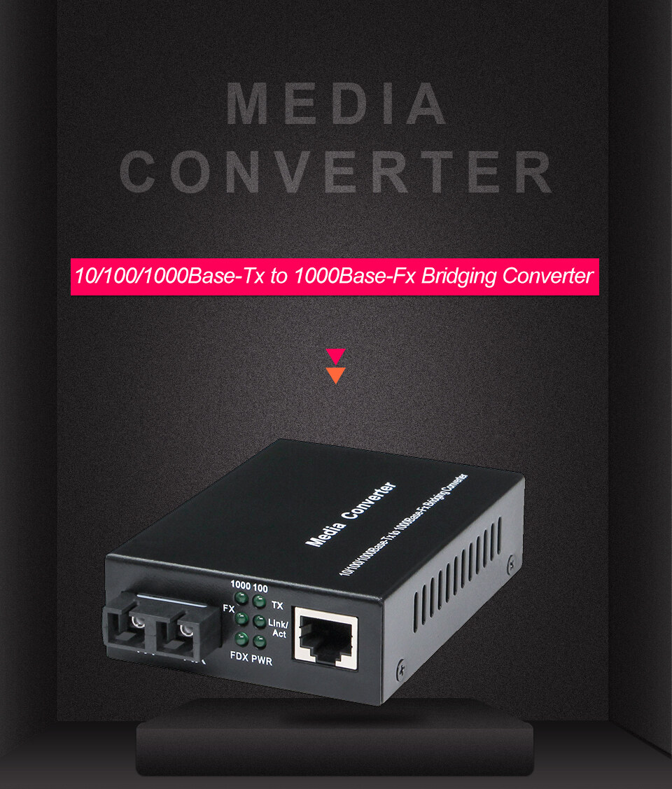 JT-COM Gigabit Media Converter with a Built-in 1Gb Singlemode Duplex SC ...