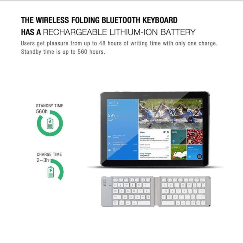 Mini Foldable Keyboard Ipad Tablet Phone Charging Bluetooth Wireless ...