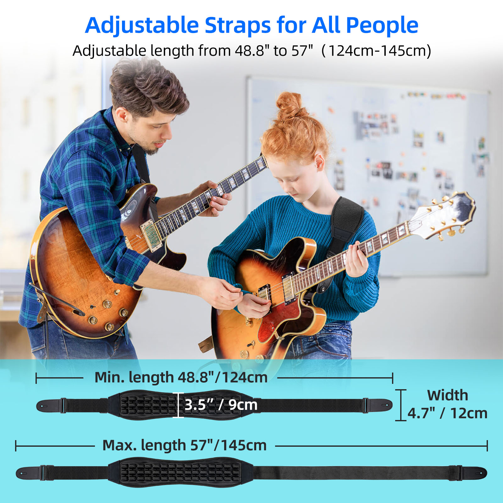 LEKATO Bass Guitar Straps Set 4" Wide Padded 3D Air Neoprene Material ...