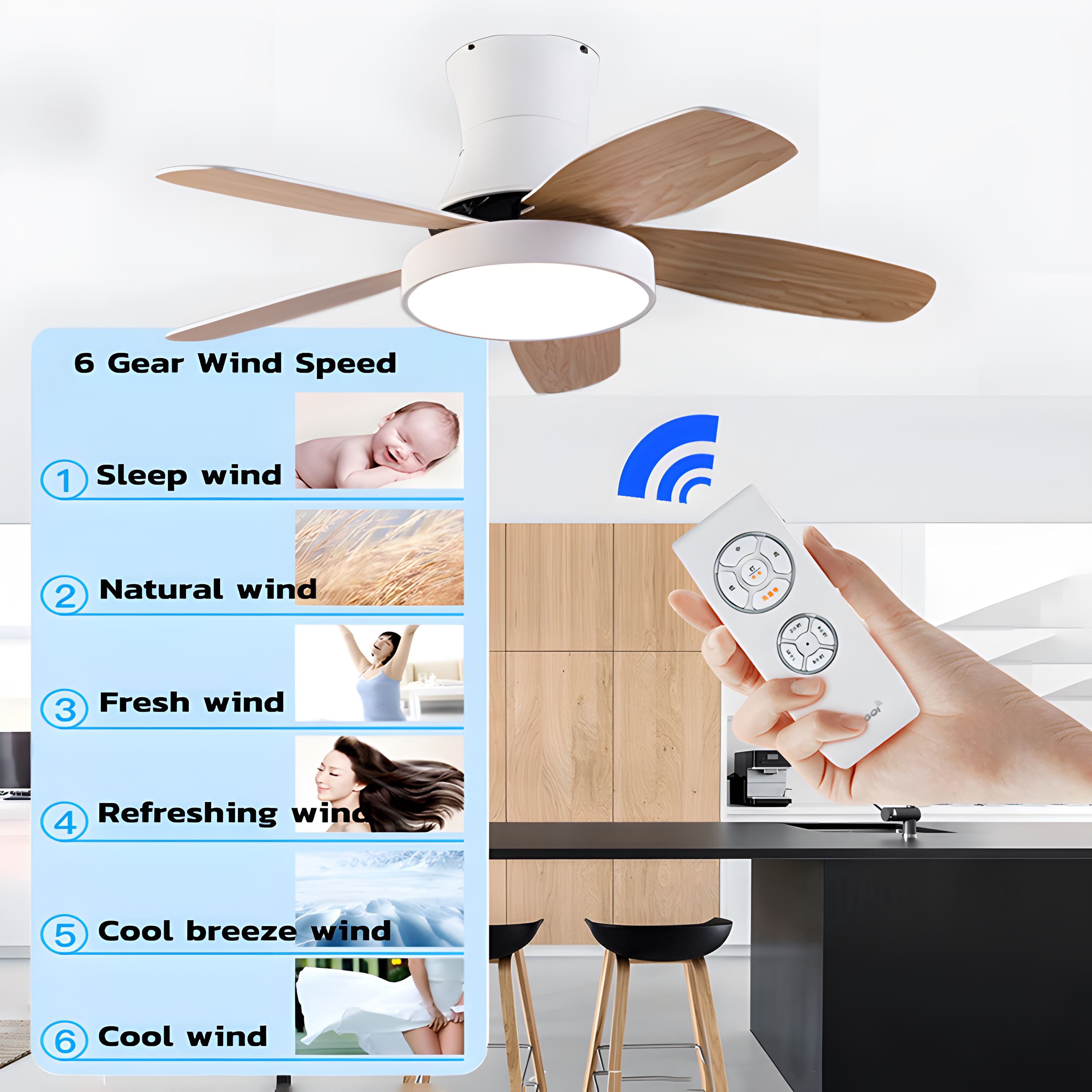 Ceiling Fan With Light 6 Speed Strong Winds Remote Nordic Kipas Siling ...