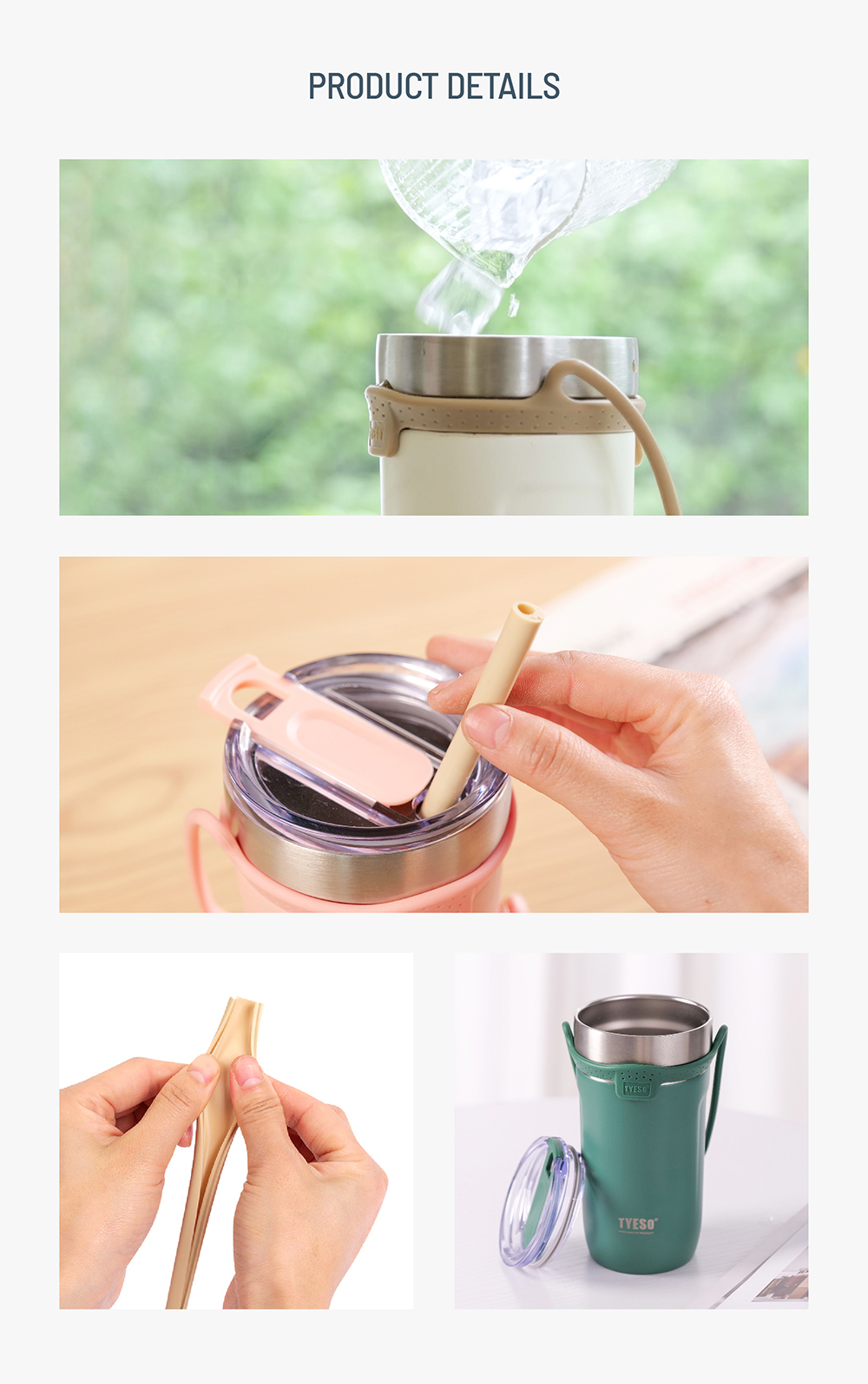 TYESO TS-8766B/TS-8767B 550ml/710ml Vacuum Insulated Tumbler Keep Cold and Hot with Silicon ...