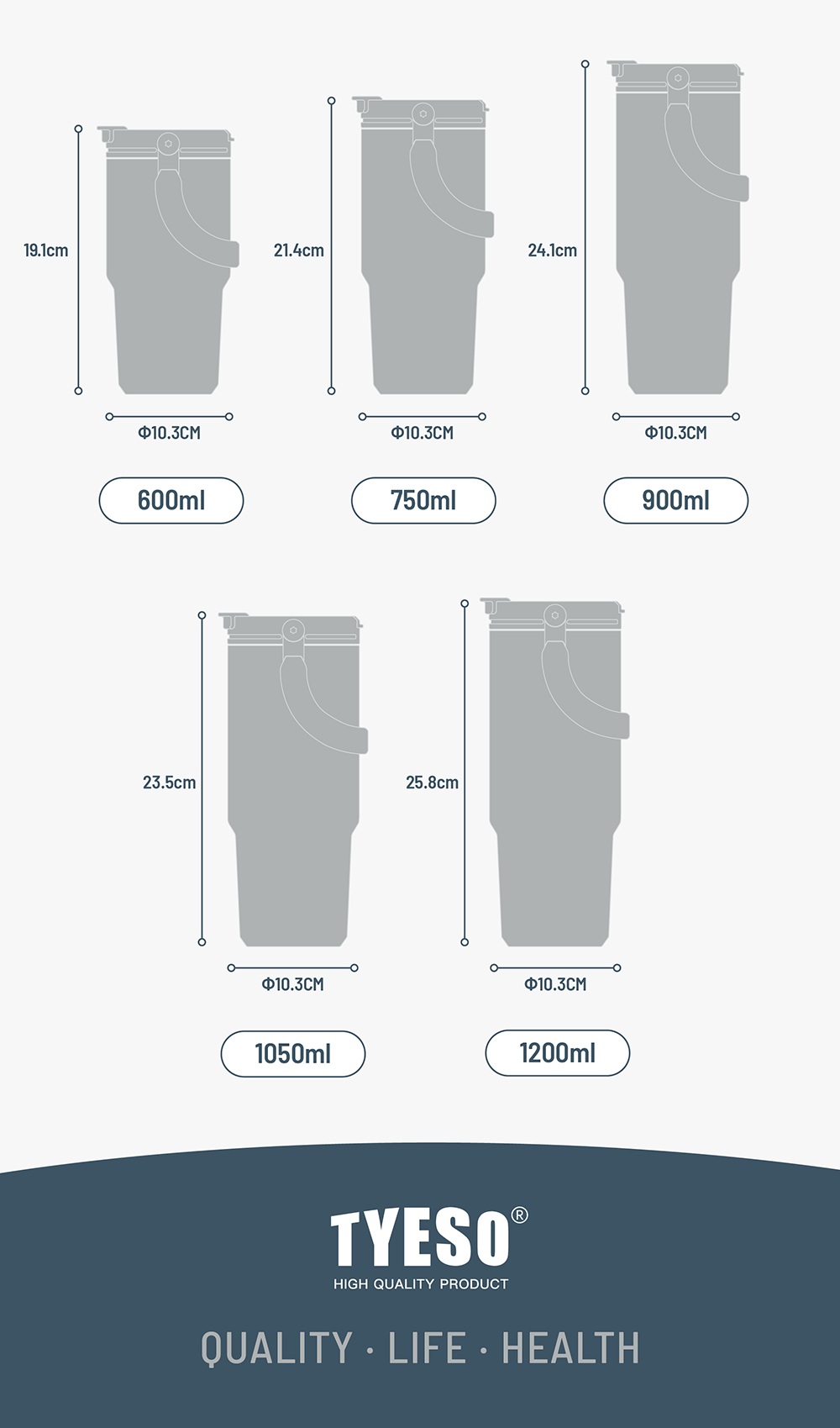 TYESO TS-8826/TS-8827/TS-8828/ 600ml/750ml/900ml Vacuum Insulated Tumbler Keep Cold And Hot With ...