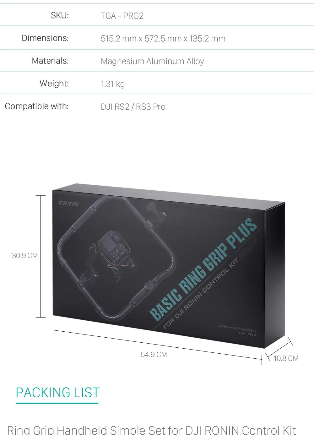 TILTA TGA-PRG2 Basic Ring Grip Plus Control Travel Kit for DJI Ronin ...