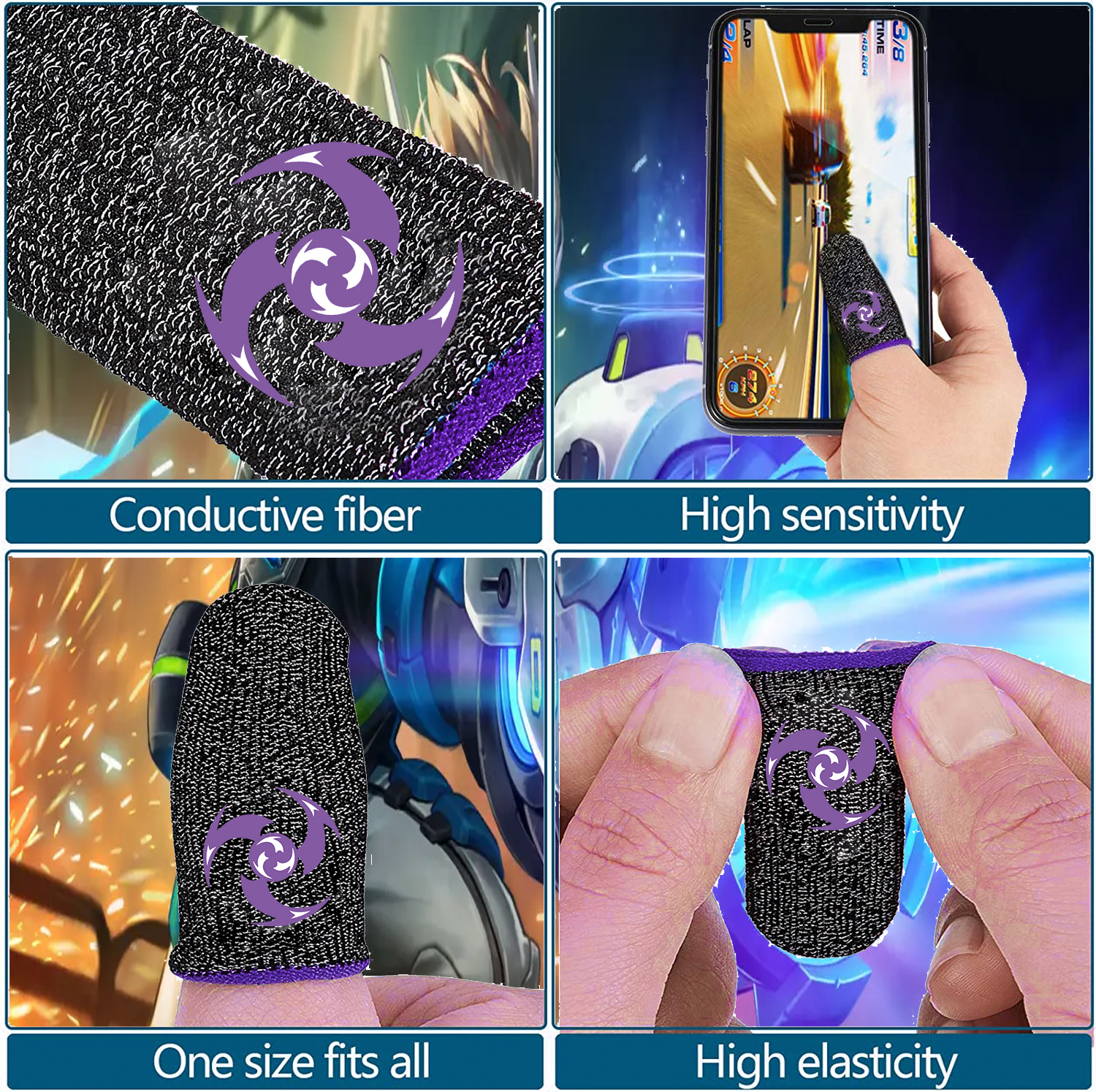 BlueWow [Thunder-Rasengan] Game Finger Gloves Touch Thumb (2PCS ...