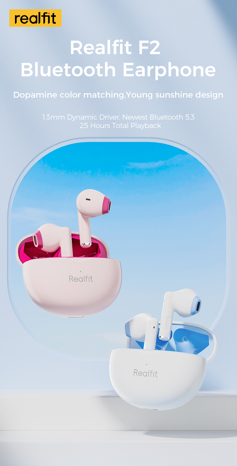 Realfit F2 Wireless Earbuds Matt Colorful Bluetooth Earphone with HD ...