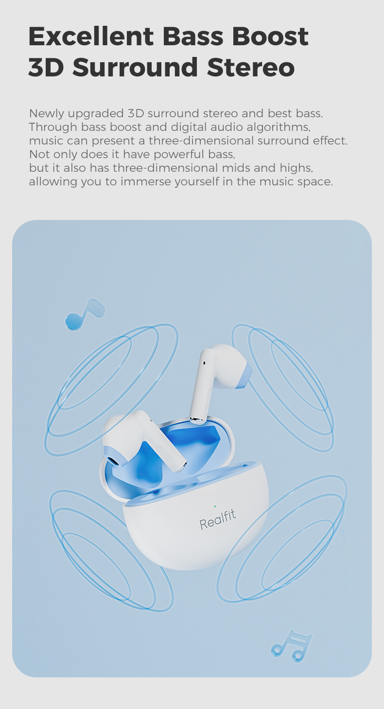 Realfit F2 Wireless Earbuds Matt Colorful Bluetooth Earphone with HD ...