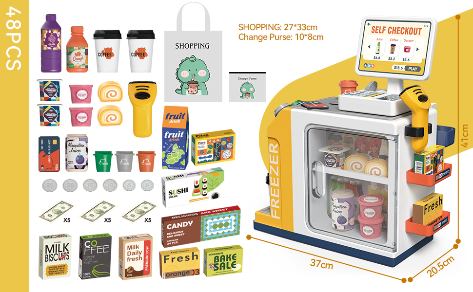 JoyGrow 47PCS Cash Register Playset for Kids Pretend Play Mini Supermarket Cashier Grocery Store ...