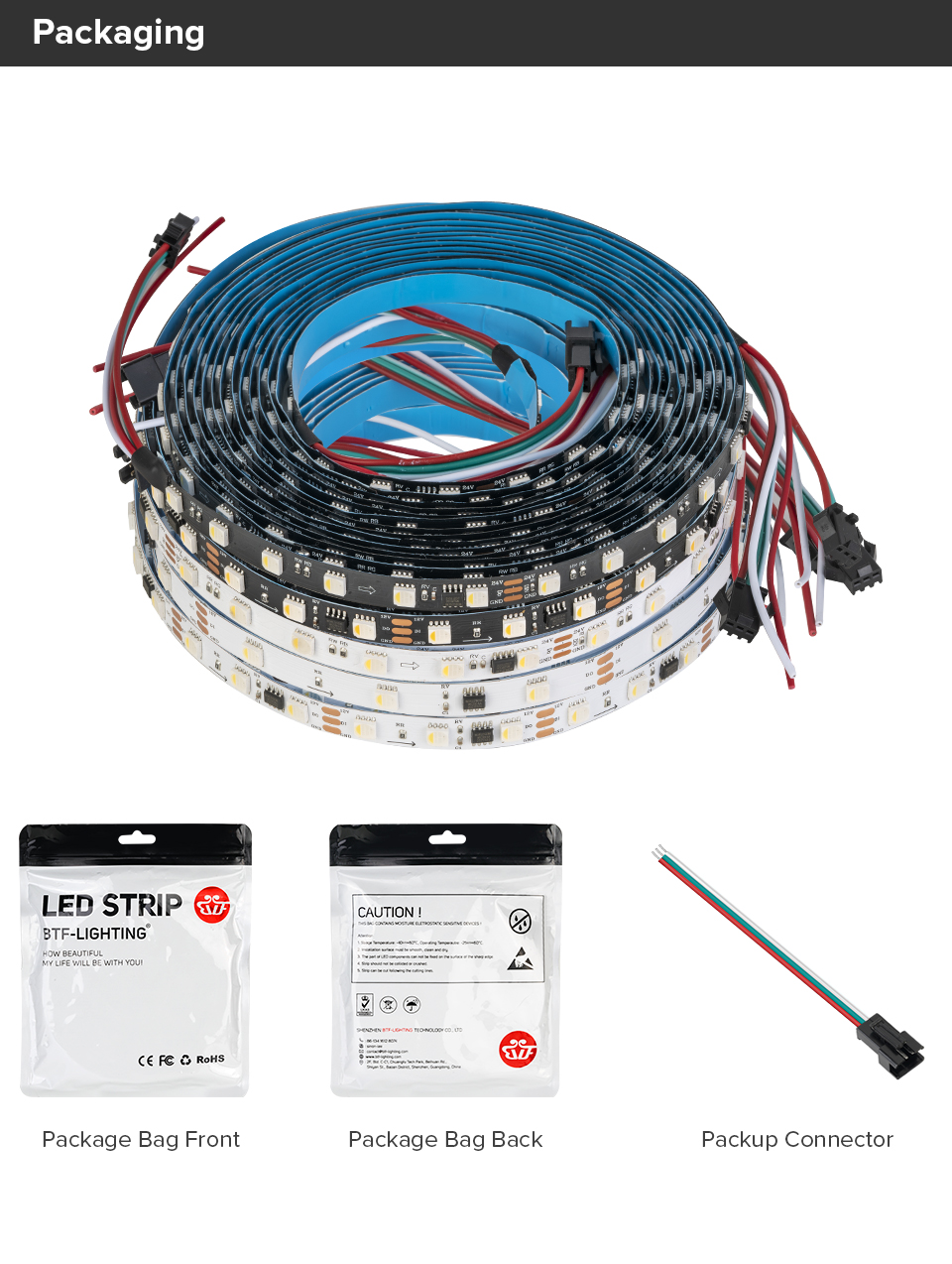 BTF-LIGHTING 12V/24V 60LEDs/m WS2814 RGBW IC LED Pixels Strip Light ...