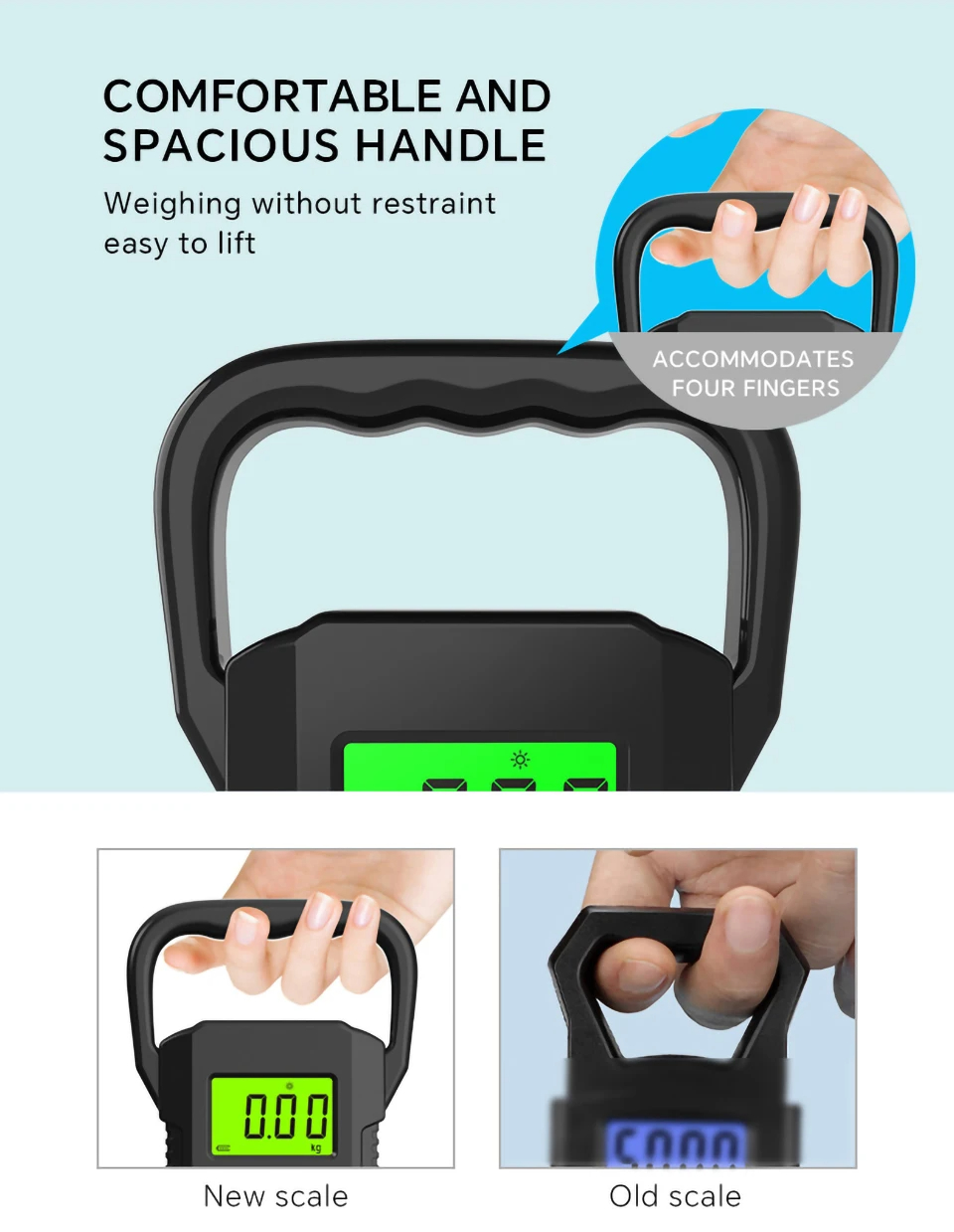 60kg/10g LCD Digital Hanging Scale Portable Battery/USB Charging Hook Scale Electronic Weighting ...