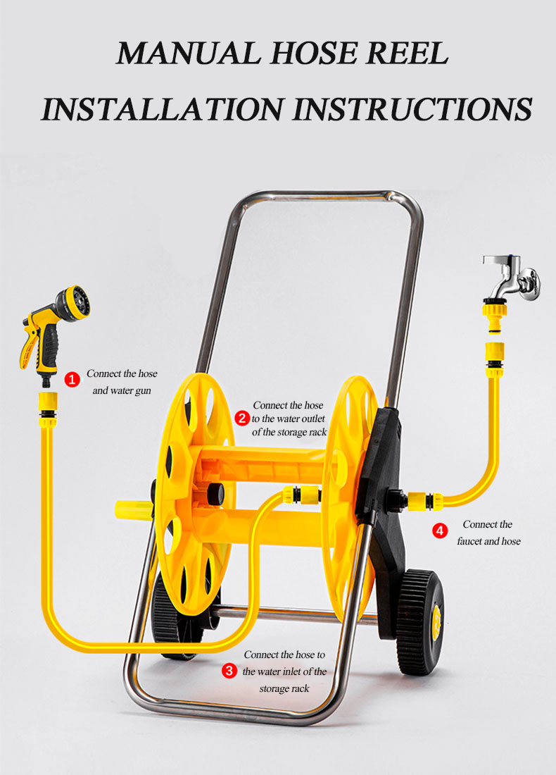 10M-50M Heavy Duty Garden Hose Reel Trolley Water Pipe Holder Car Wash ...