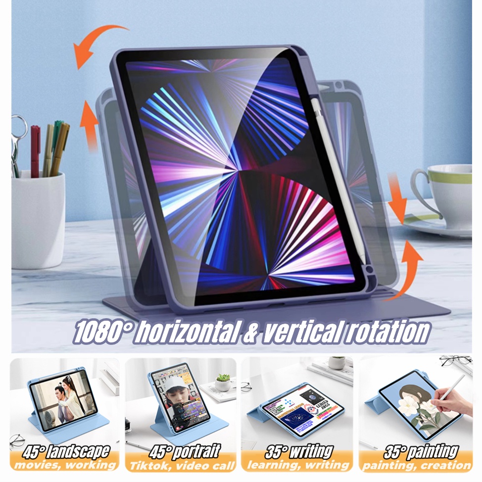 NIXXOS 360 Rotate Case Acrylic with Pencil Holder For iPad 10th Gen (10 ...