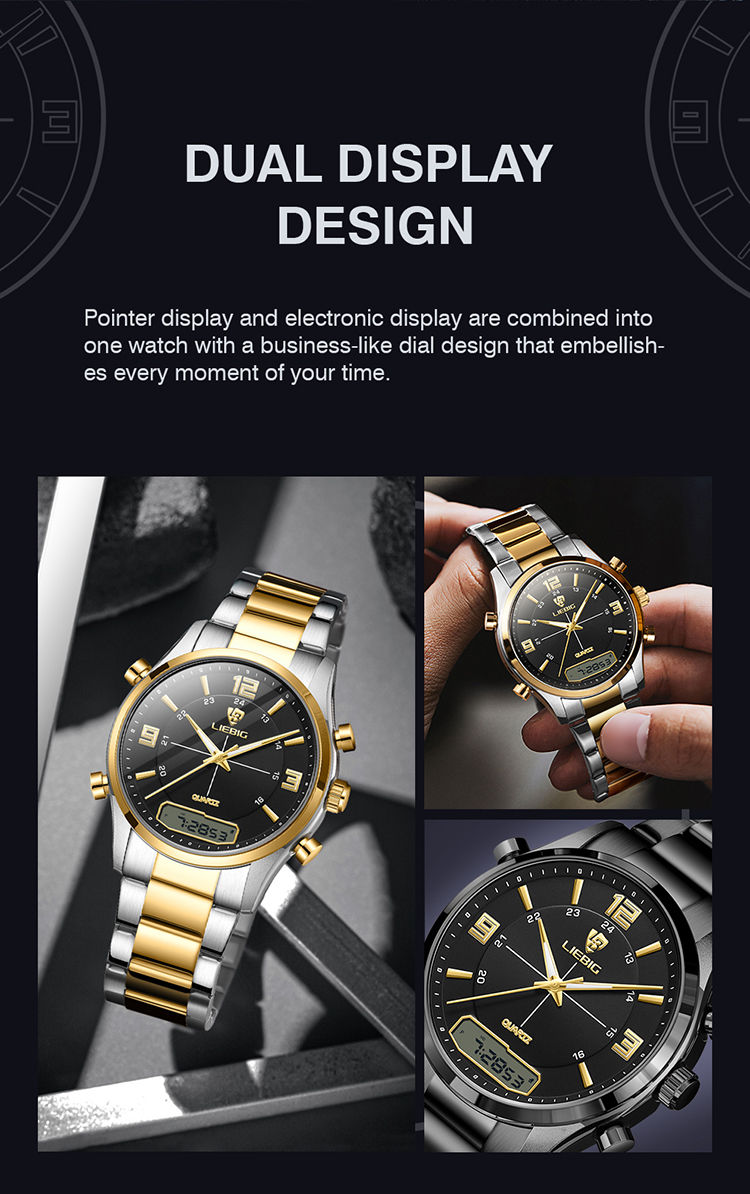 SKMEI X LIEBIG Watch for Men Business Dual Display Digital Waterproof ...