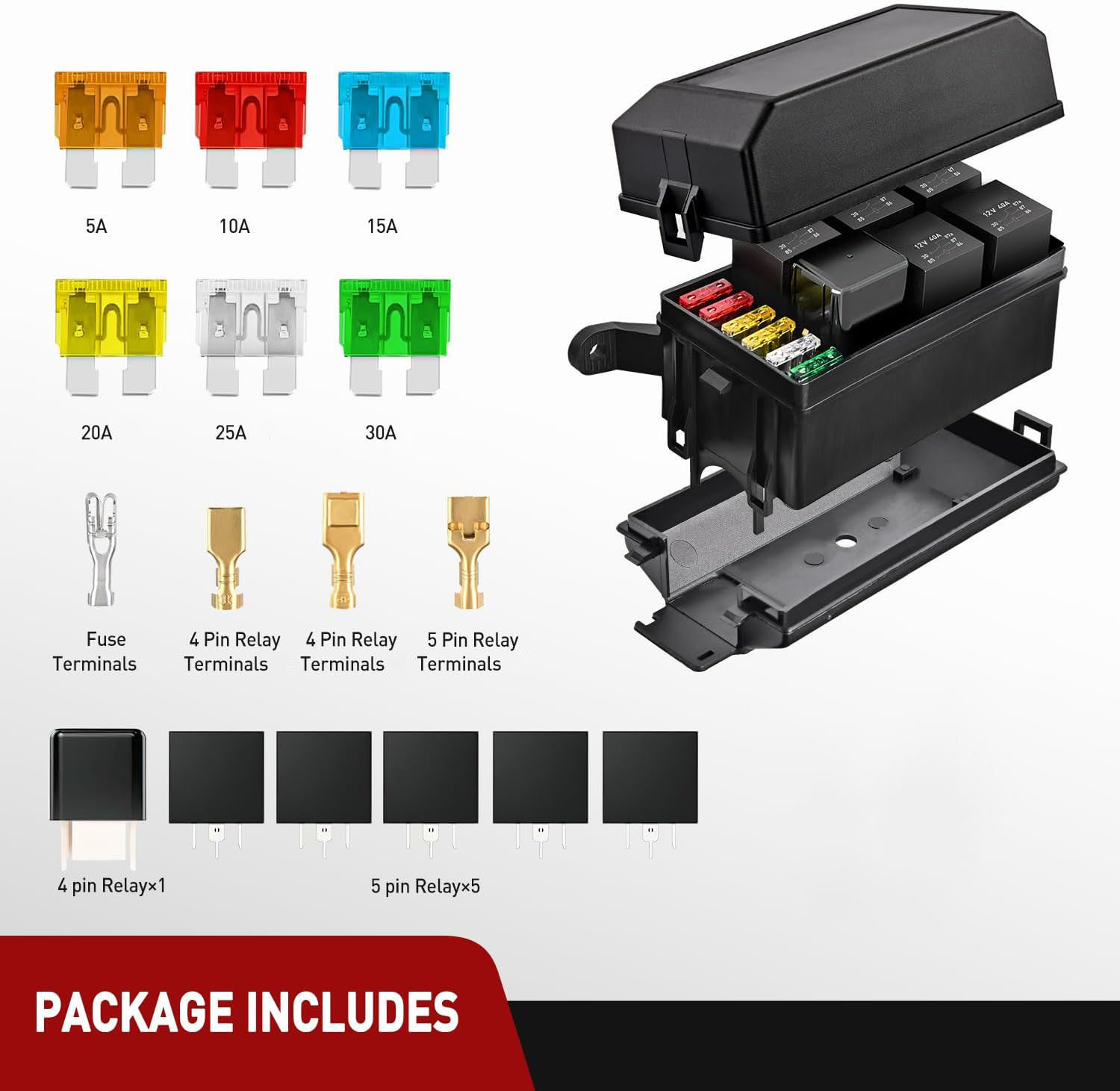 Waterproof Relay Fuse Box 12V 6 Slots Relay Block ATC ATC Blade Fuse ...