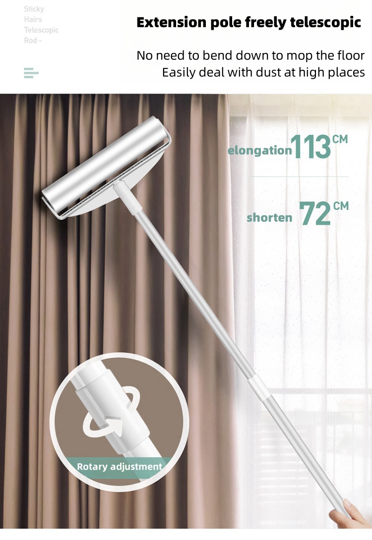 Long Handle Lint Roller Sticky Roller Pet Hair Dust Removal Roller ...