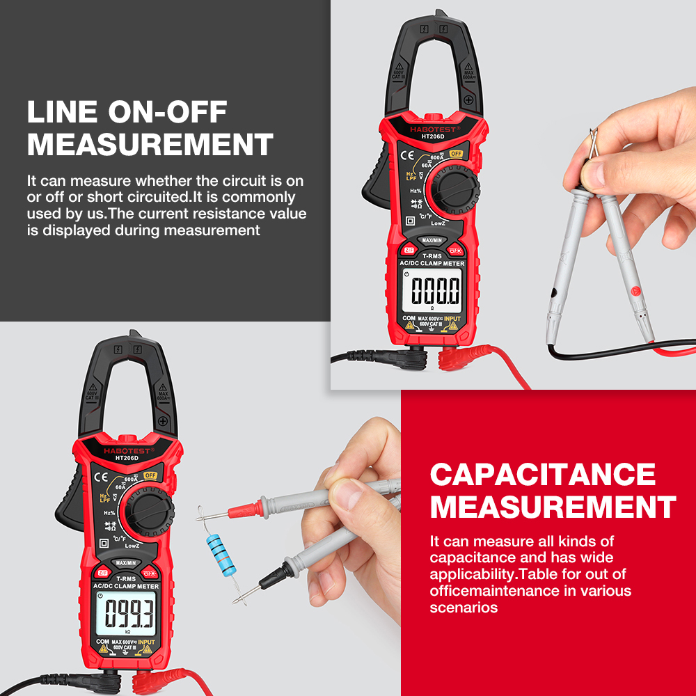 HABOTEST HT206 Digital Clamp Meter 600V AC/DC 6000 Counts Current Auto ...