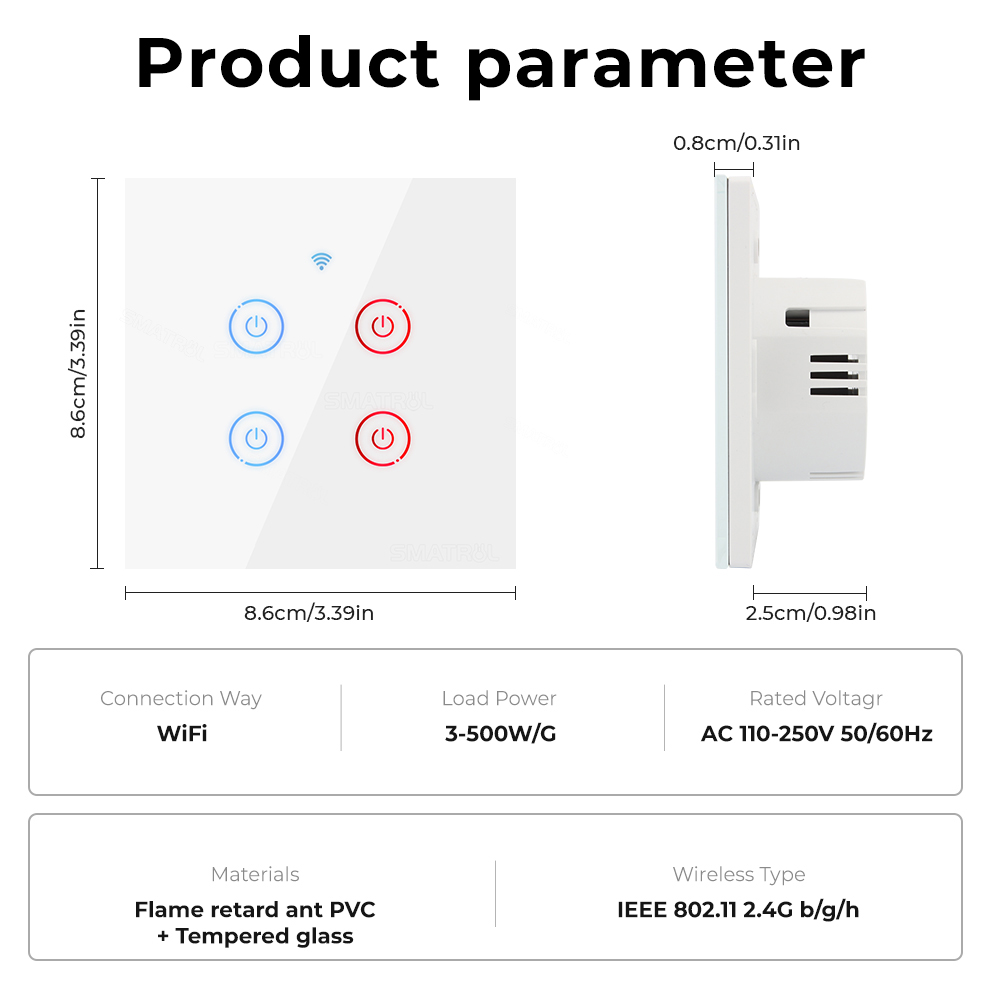 SMATRUL Smart Switch WiFi Control Tuya Wifi+RF433 Remote Touch Wall ...