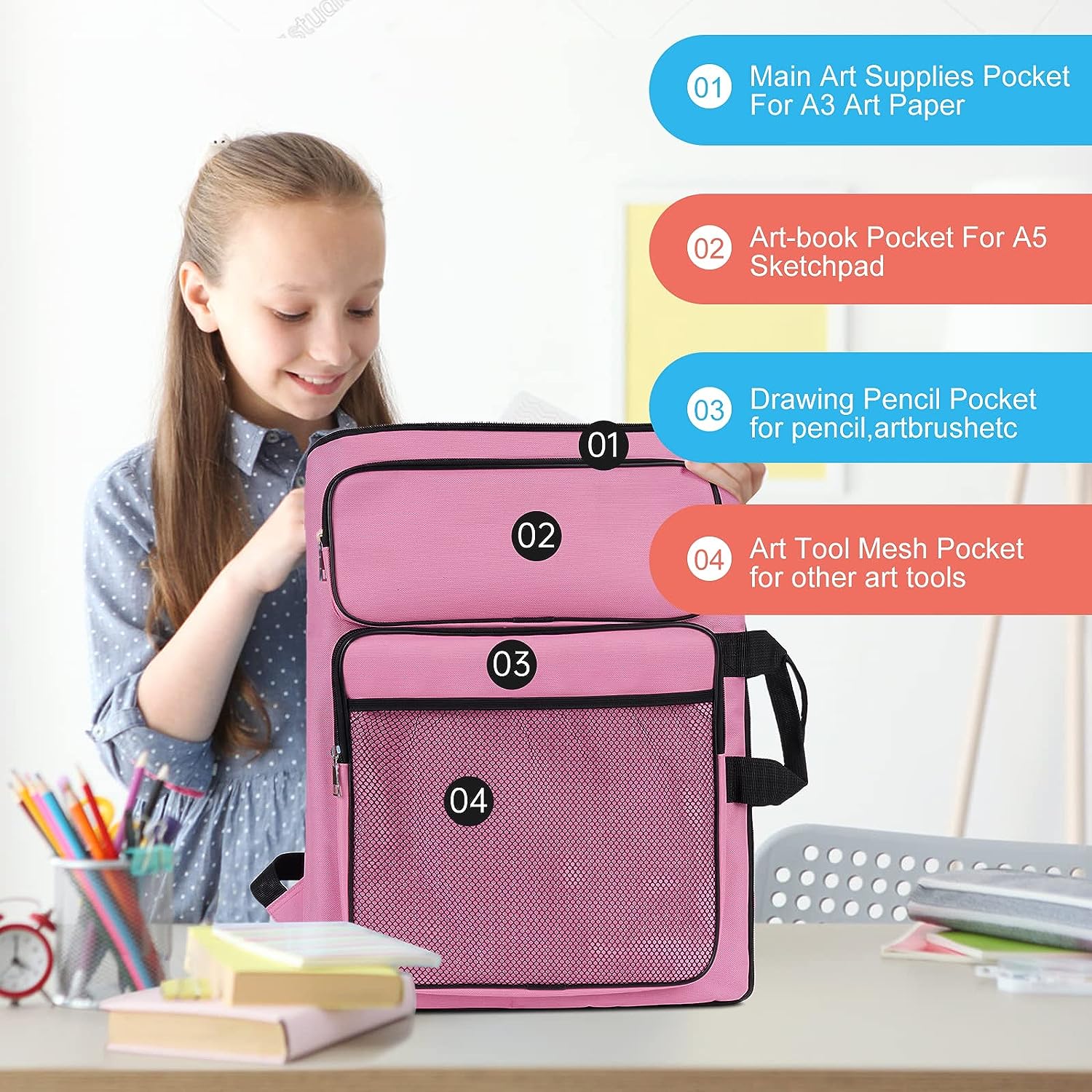 threetrees 38x48 cm Art Portfolio Organizer Kids Artwork,Crayons ...