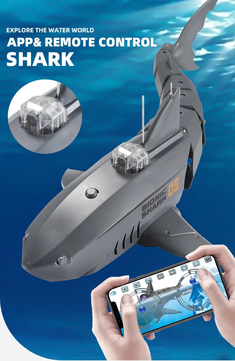 RC Shark Boat Camera Submarine Electric with Remote Control Camera 30W ...