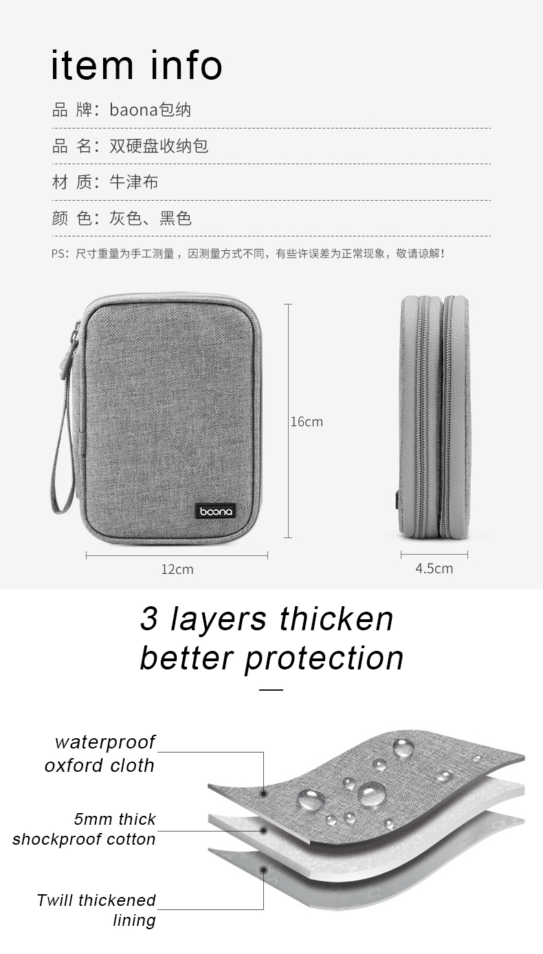 2.5-inch mobile hard drive bag, portable storage, waterproof and wear ...