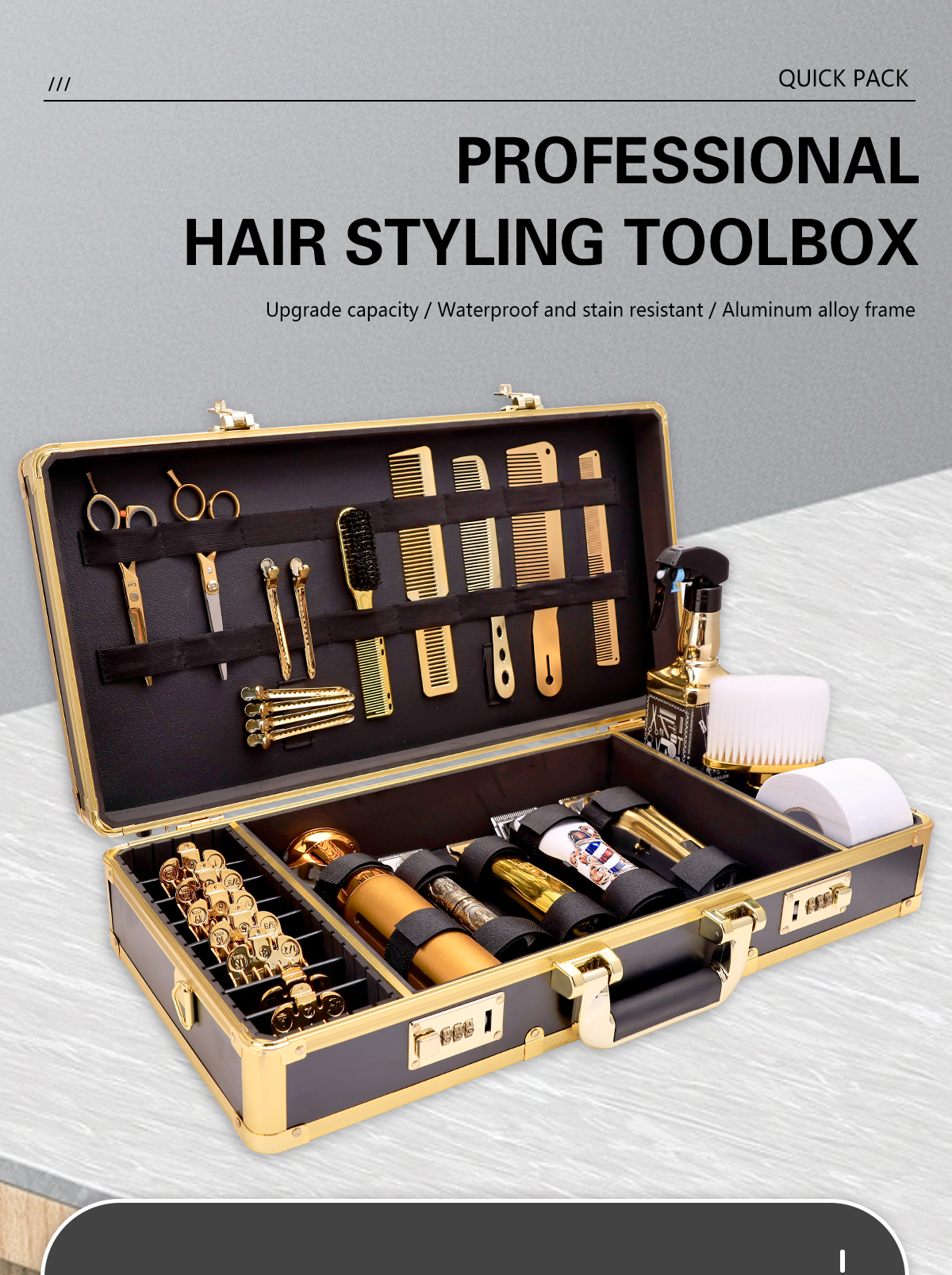 Spot# Salon Hairdressing Professional Gold Aluminum Barbering Tool Box ...