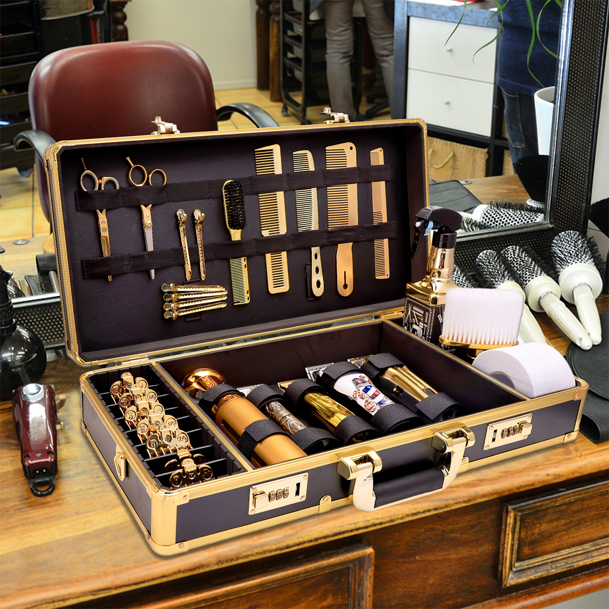 Spot# Salon Hairdressing Professional Gold Aluminum Barbering Tool Box ...