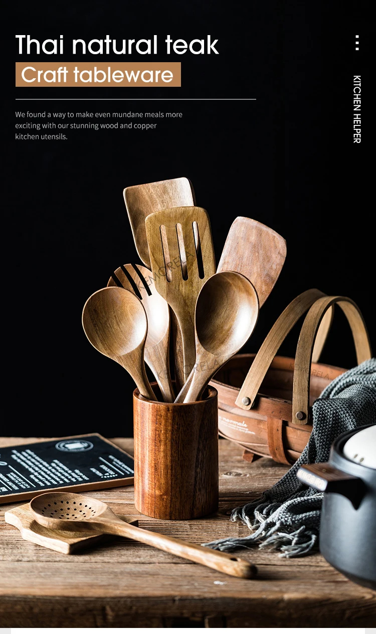 APPKER Teak Natural Wood Tableware Wood Kitchenware Spoon Ladle Turner ...