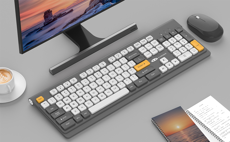MageGee V650 Wireless Silent Keyboard and Mouse Set, 2.4G Full Size RGB ...