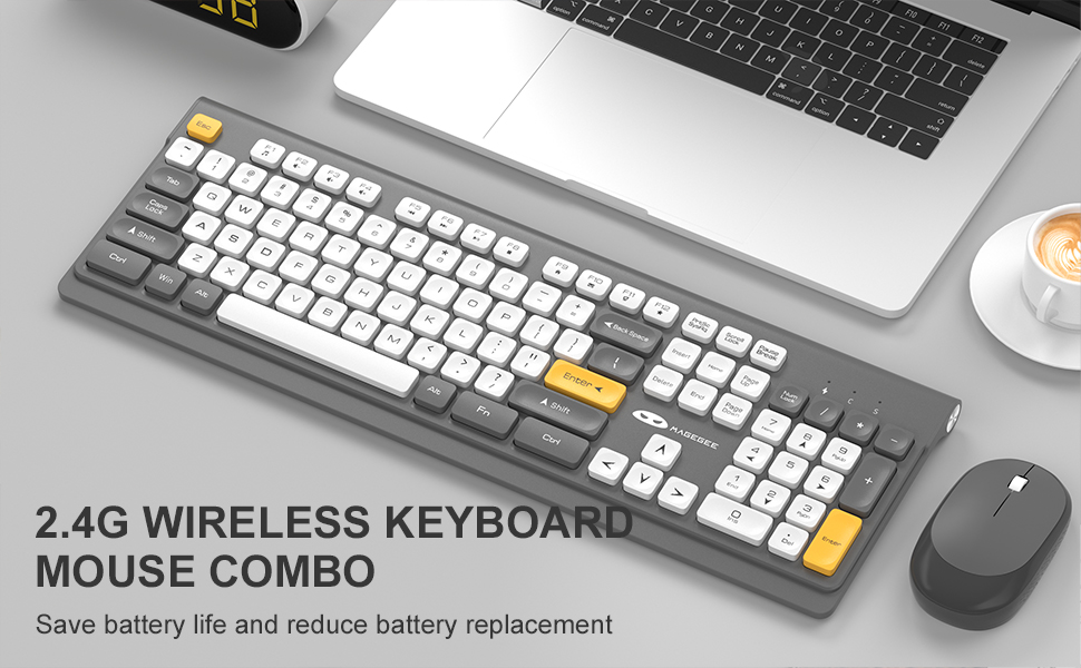MageGee V650 Wireless Silent Keyboard and Mouse Set, 2.4G Full Size RGB ...