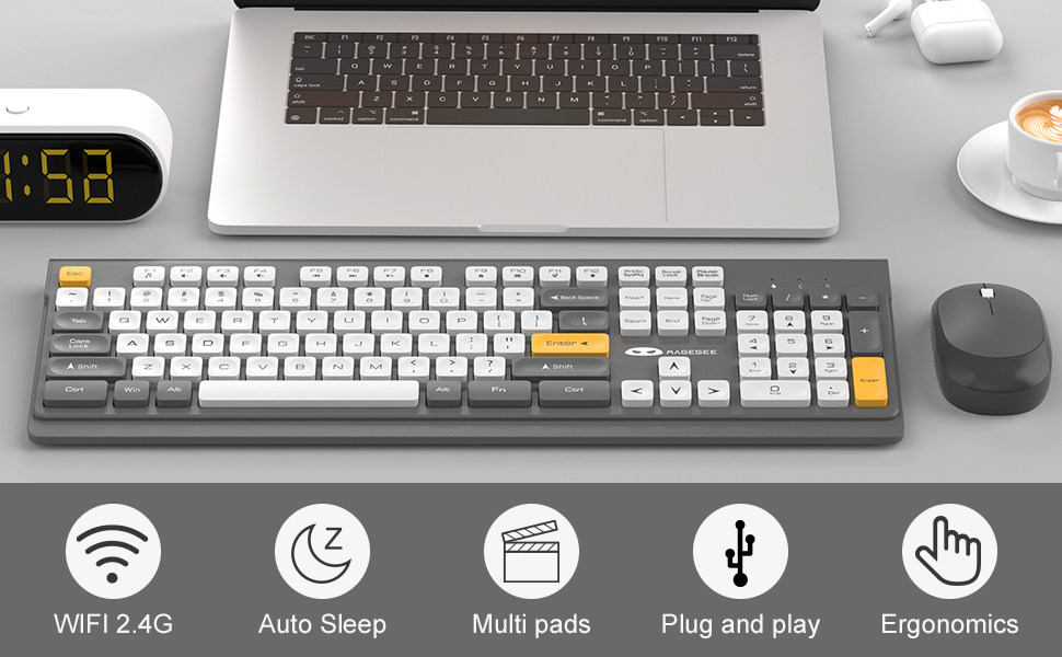 MageGee V650 Wireless Silent Keyboard and Mouse Set, 2.4G Full Size RGB ...