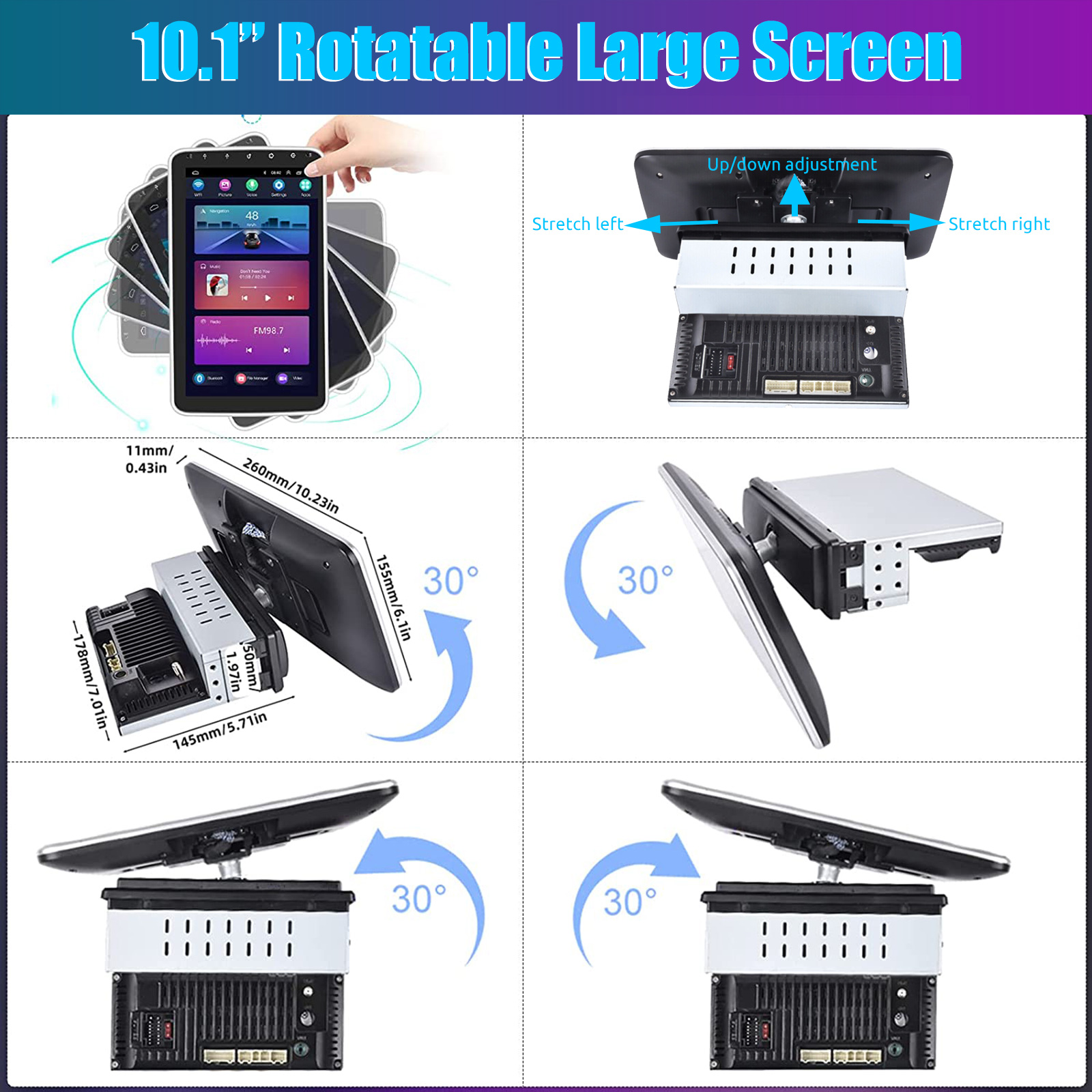 ESSGOO car radio 1 Din carplay Android&Auto 2+32GB 10.1 inch universal car player 360° rotating ...