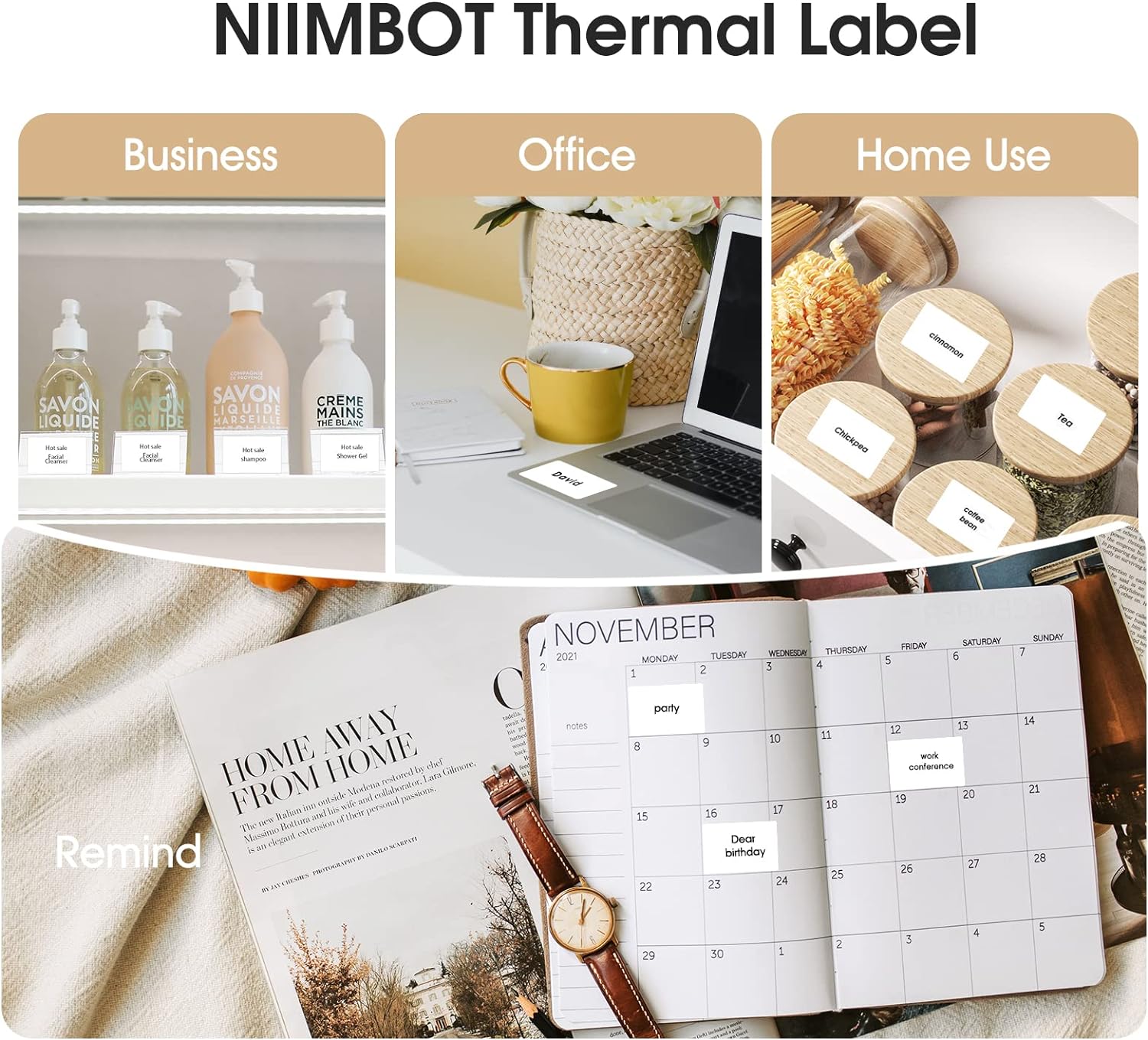 NIIMBOT B21/B1/B3S White Thermal Label Paper, Print Study Office Life ...