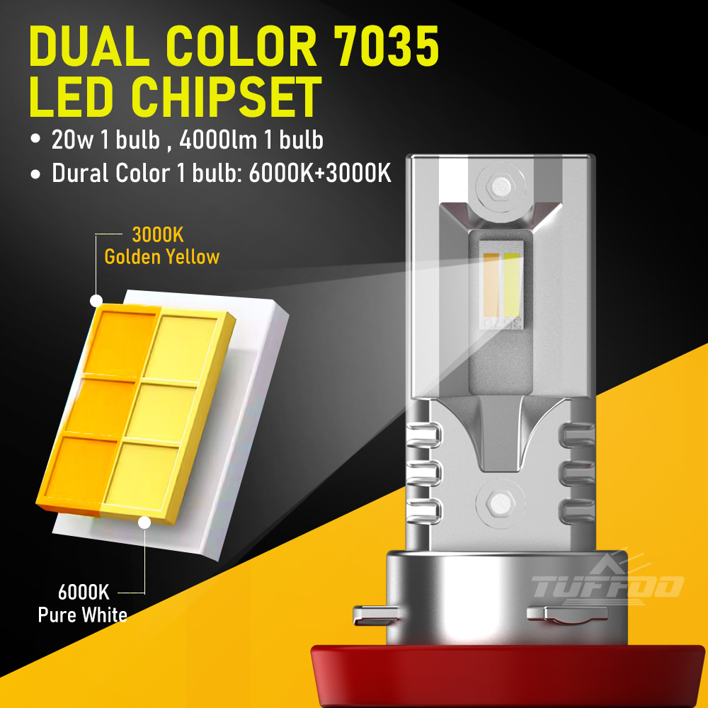 TUFFOO Dual Color Car LED Fog Light Bulb H11 H8 H9 H16(JP) 9005 HB3 ...