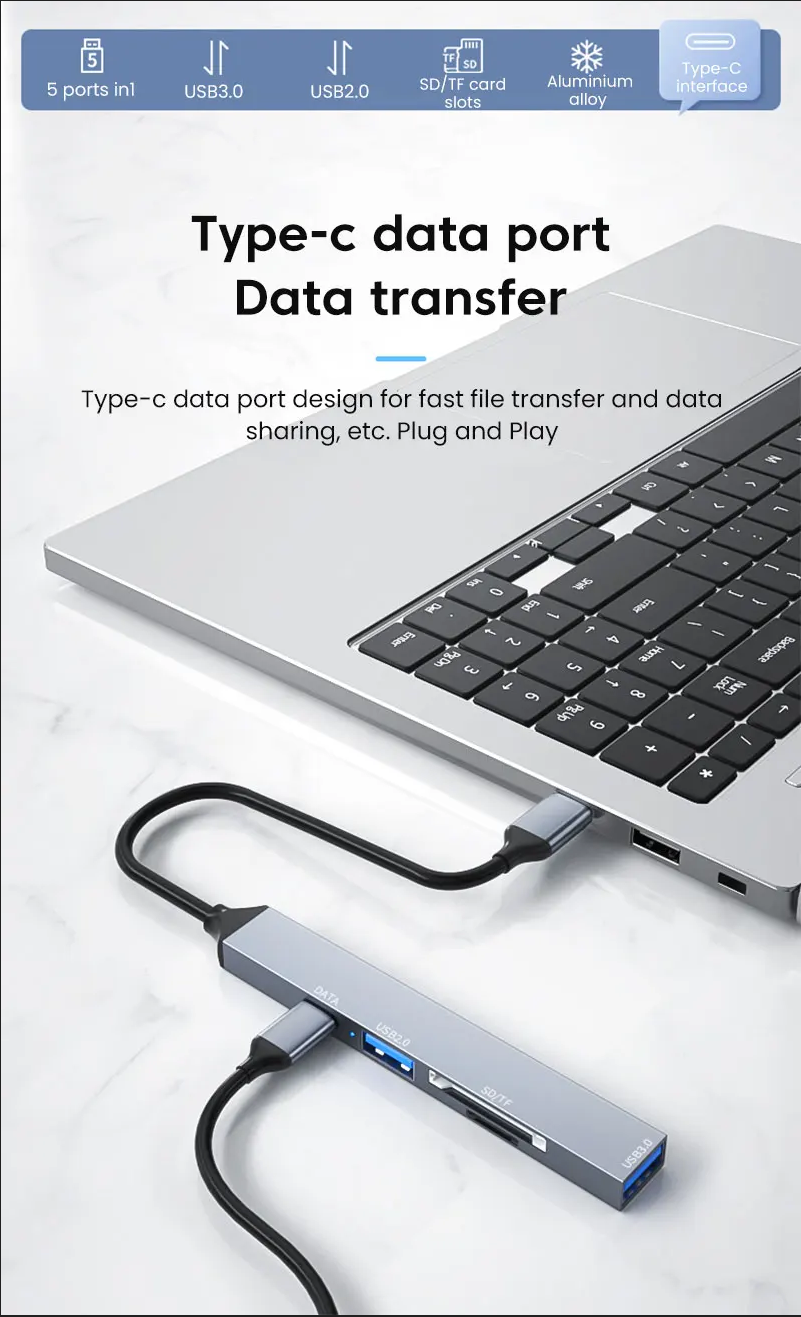 5 in 1 USB 3.0 Hub Splitter Type C Memory SD TF Card Reader USB 2.0 USB ...