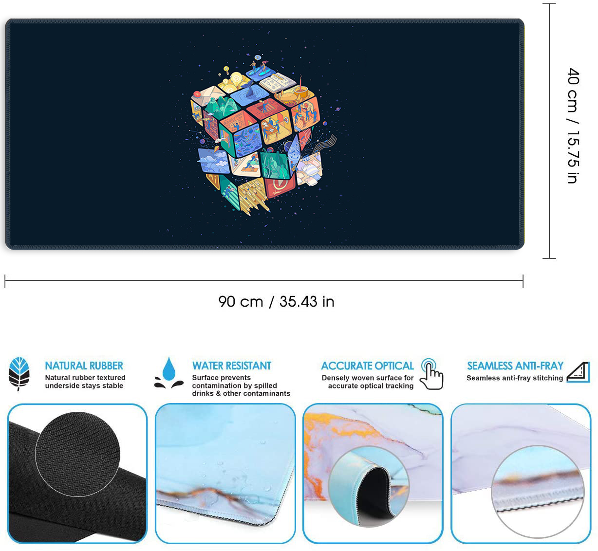 Rubik's cube Mouse pad Extended Mousepad Large Gaming Mousepad Stitched ...