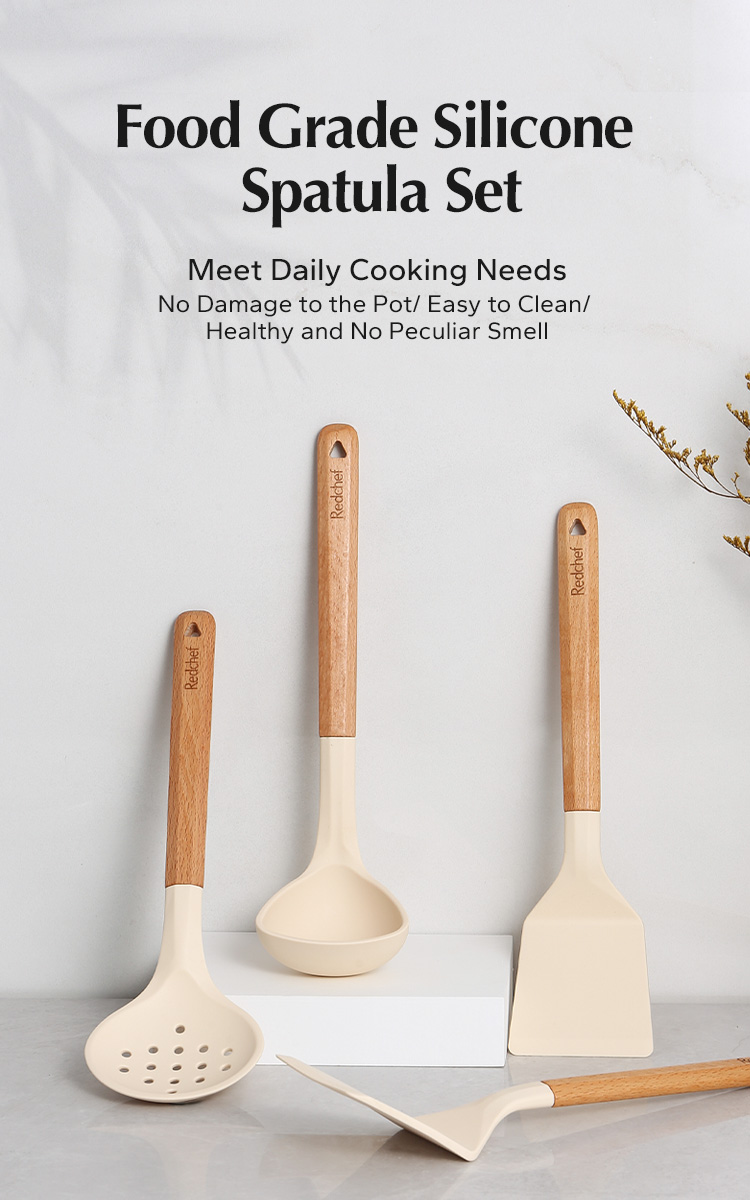 Redchef Solid Wood Silicone Utensils Turner/Slotted Turner/Ladle Food ...