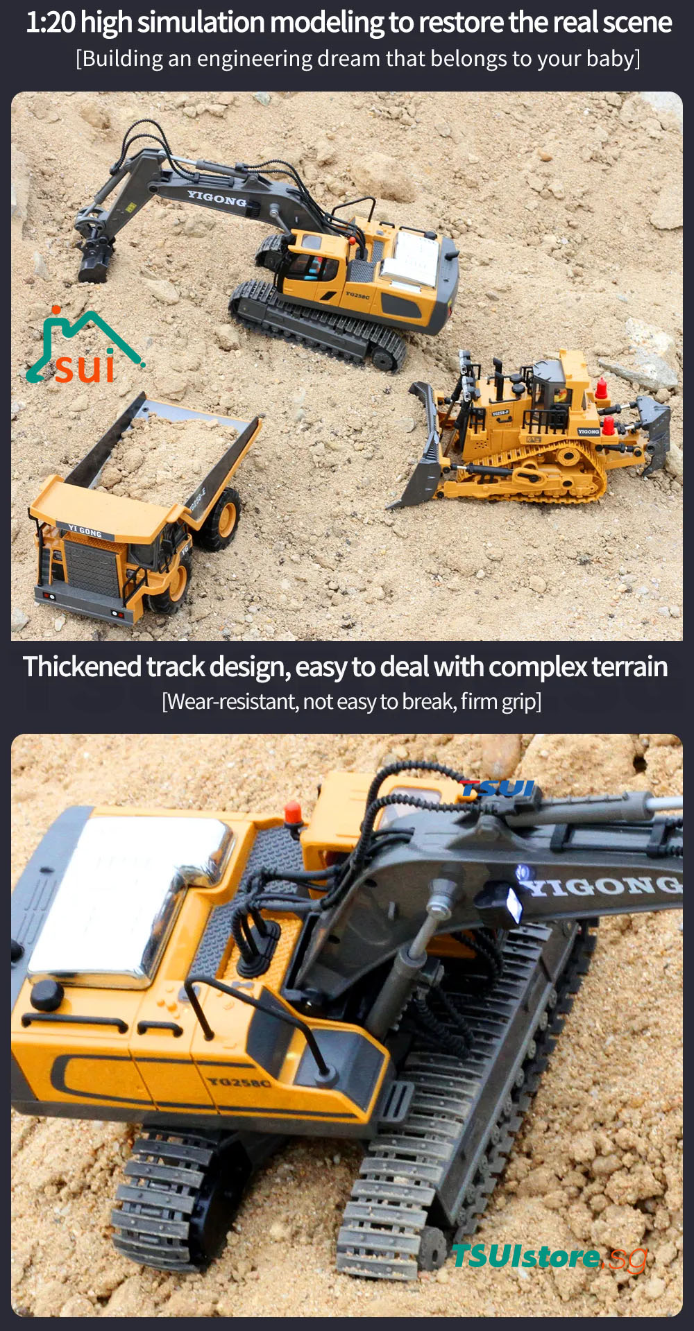 Alloy Metal RC Excavator Dump Truck Bulldozer 6/9/11 Channels Remote ...