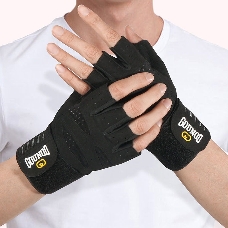 1 Pair Fitness Glove Lengthening Exercise Breathable Half-Finger Strap Wristband Glove Barbell ...