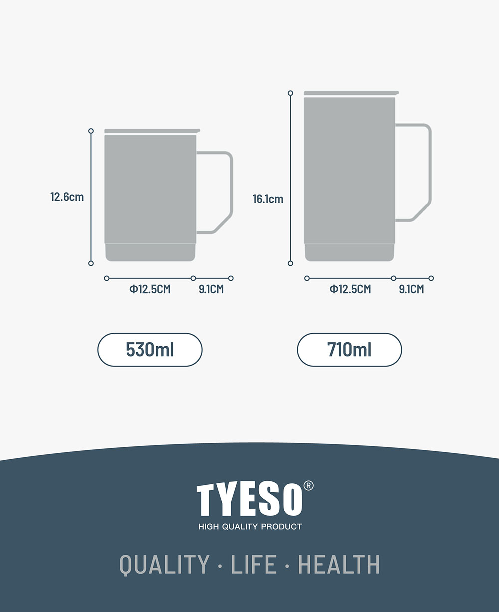 TYESO TS-8836/TS-8837 530ml/710ml 304 Stainless Steel Thermos Tumbler Bottle With Handle ...