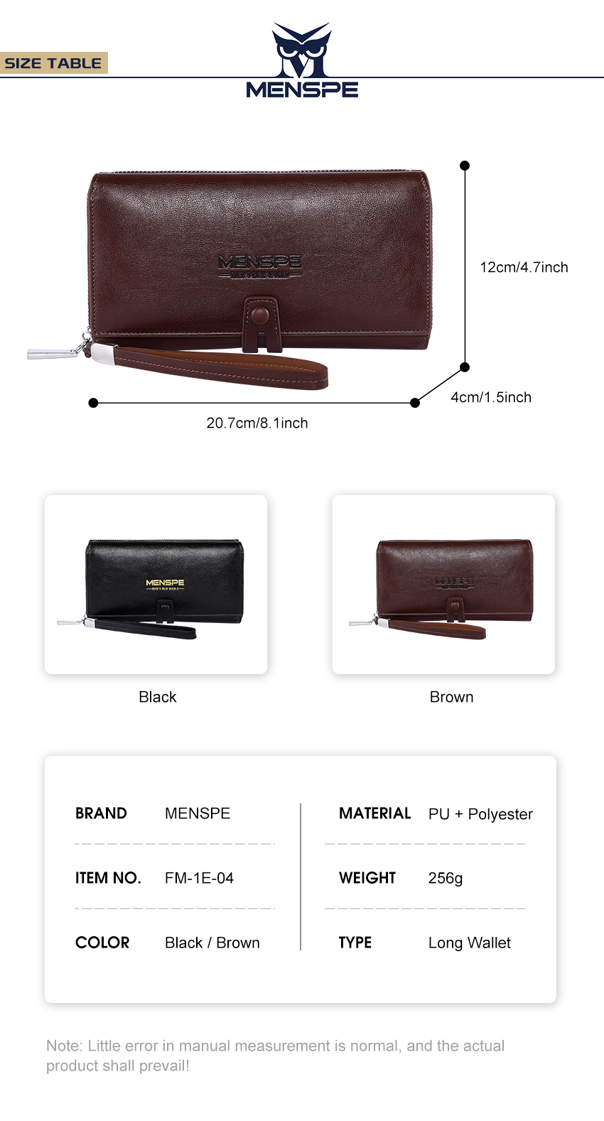 MENSPE Men's Wallet PU Long Wallet Cards Holder Zipper Wallet for Men ...