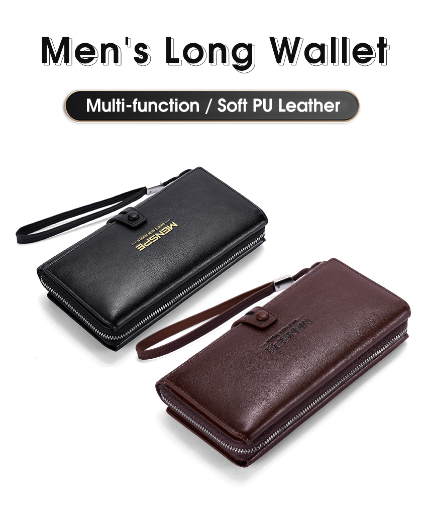 MENSPE Men's Wallet PU Long Wallet Cards Holder Zipper Wallet for Men ...