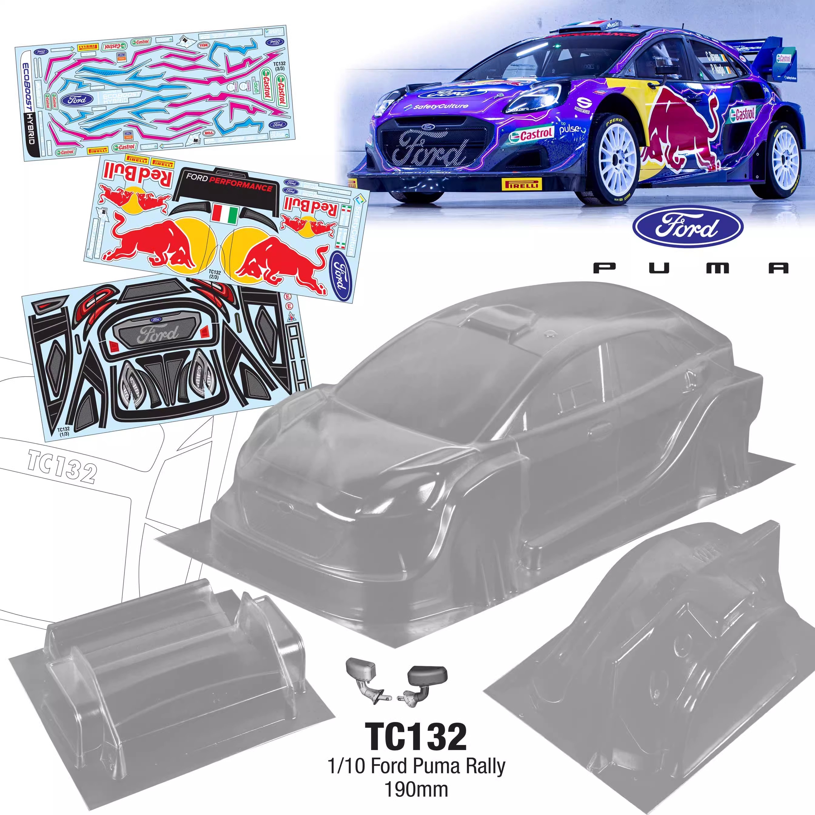 RC 1/10 Ford Rally Body Shell 190mm Width 260mm Wheelbase With ...