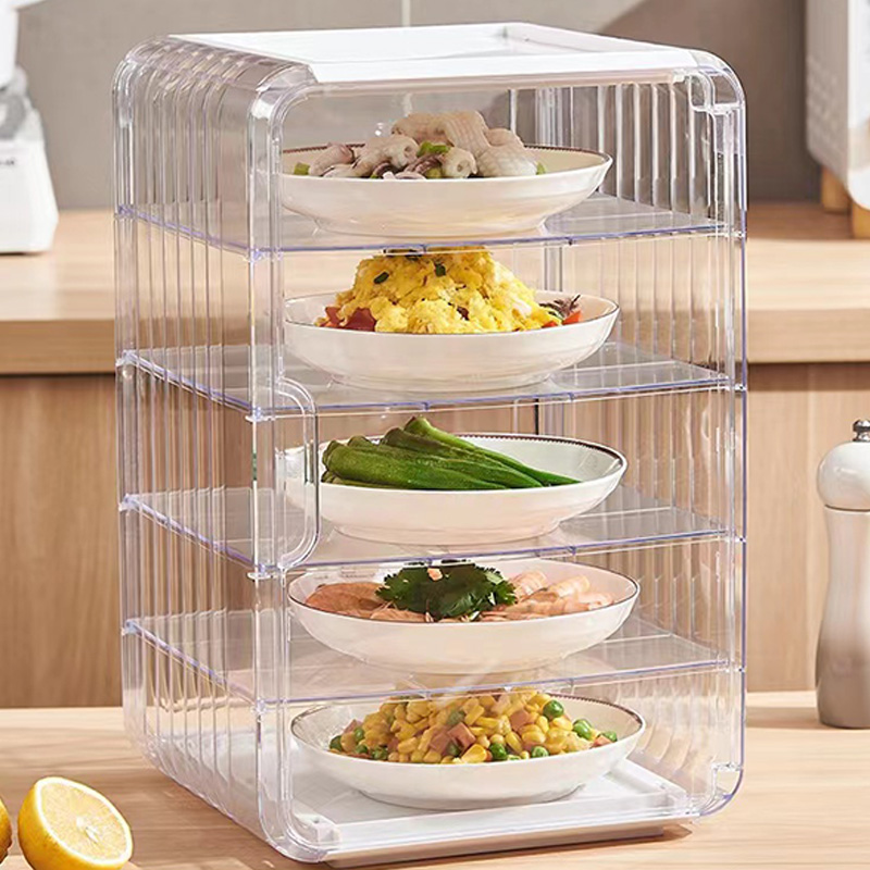 5 LAYERS FOOD COVER PLASTIC TRANSPARENT DISH COVER DUST-PROOF STACKABLE ...