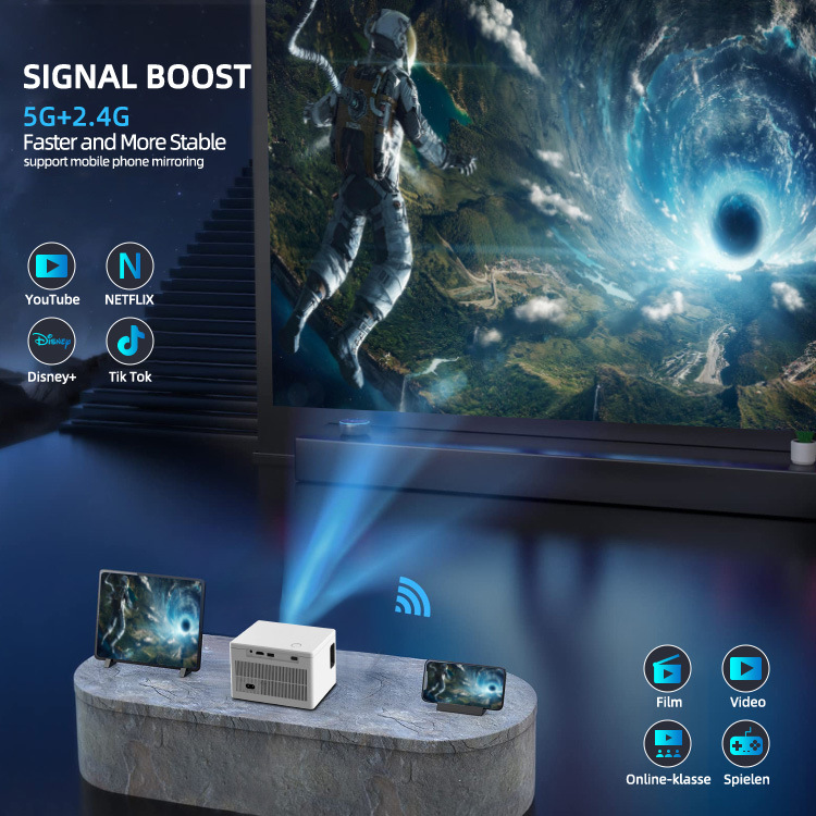 Smart Projector Android 10.0 4K 1080P Bluetooth 4.0 UHD LCD Projector ...