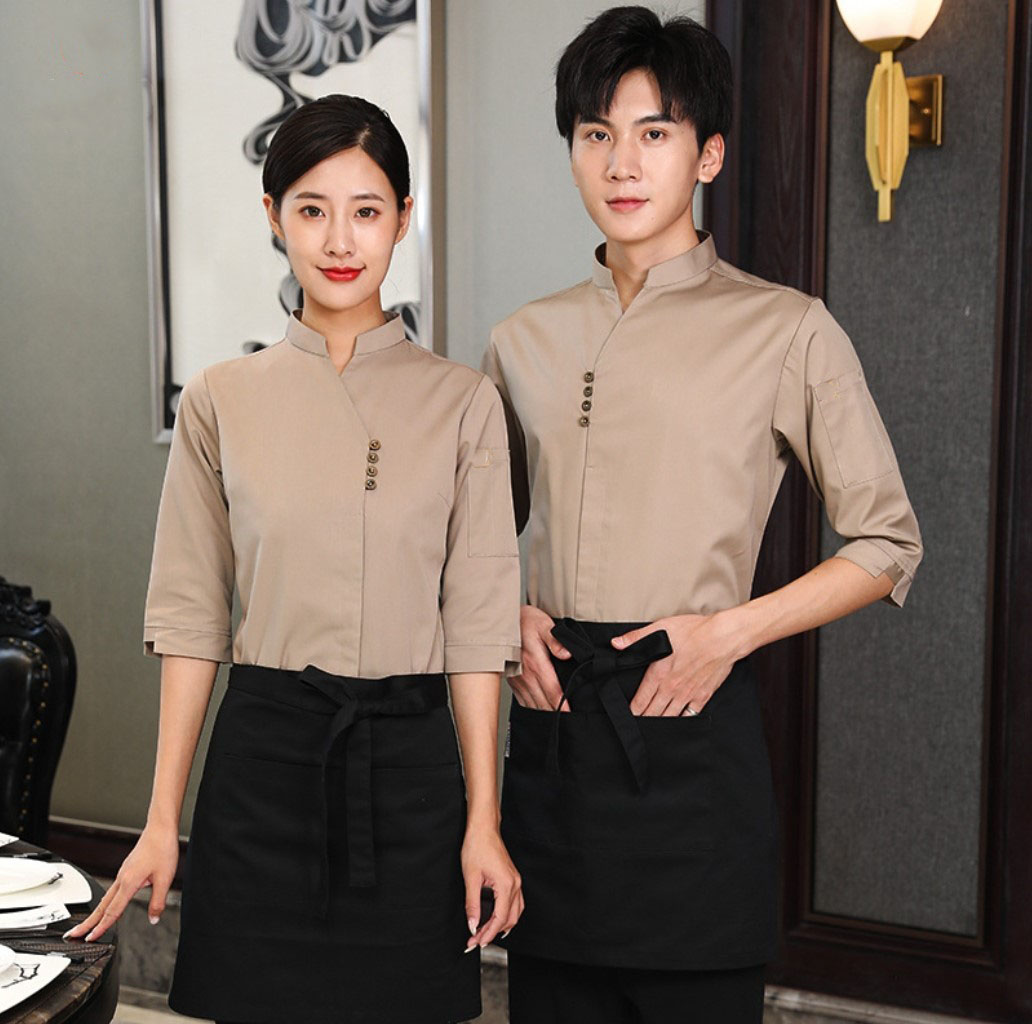 Hotel uniforms, male waiters work clothes, mid-sleeves, three-quarter ...